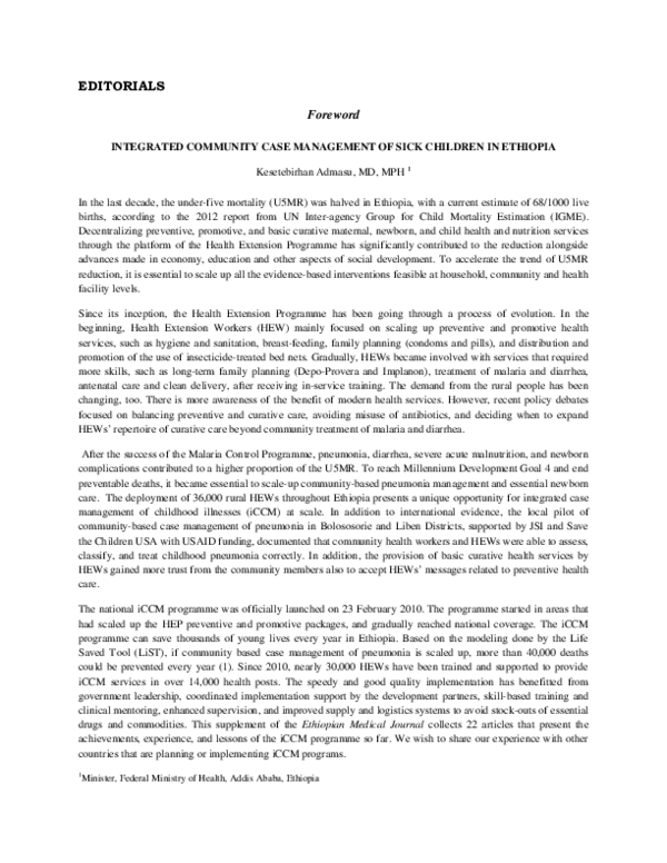 (PDF) Integrated Community Case Management of Sick Children in Ethiopia
