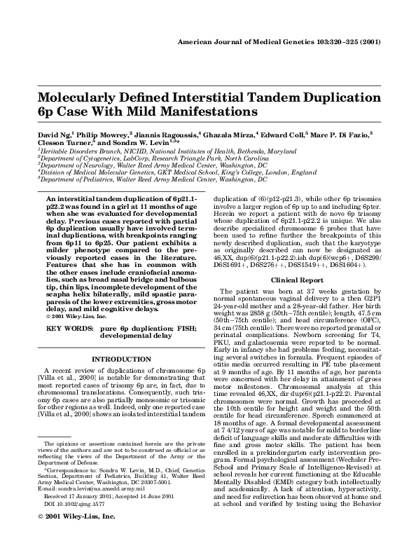 (PDF) Molecularly defined interstitial tandem duplication 6p case with ...