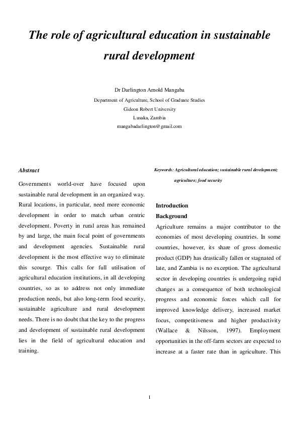 (PDF) The role of agricultural education in sustainable rural development
