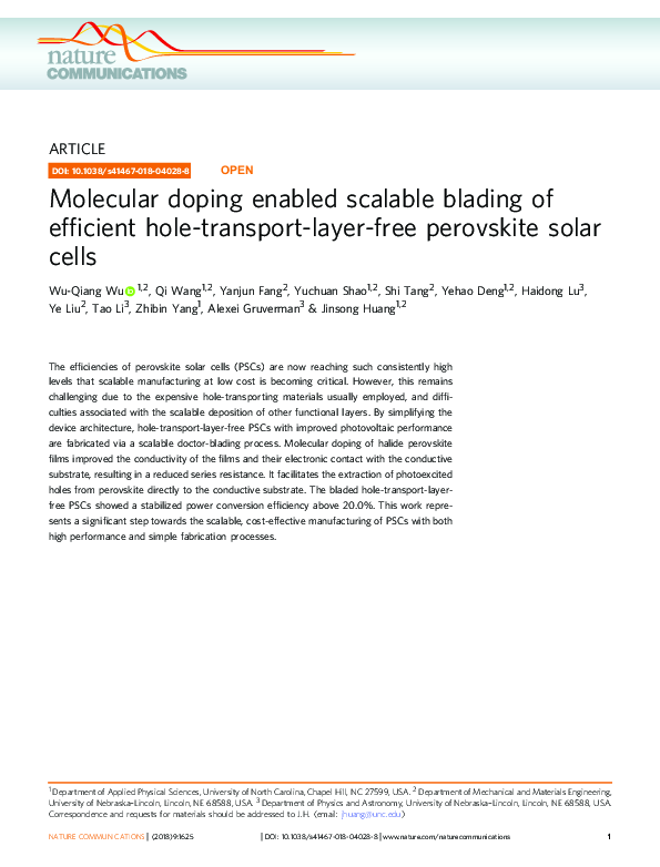 (PDF) Molecular doping enabled scalable blading of efficient hole-transport-layer-free ...