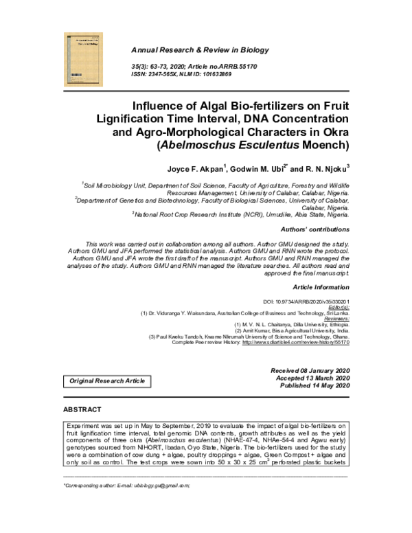 (PDF) Influence of Algal Bio-fertilizers on Fruit Lignification Time ...
