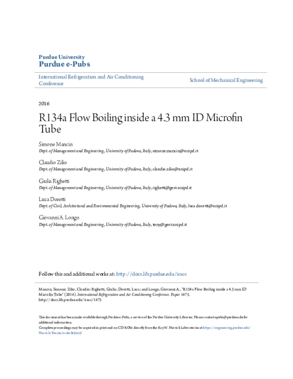 (PDF) R134a Flow Boiling inside a 4.3 mm ID Microfin Tube