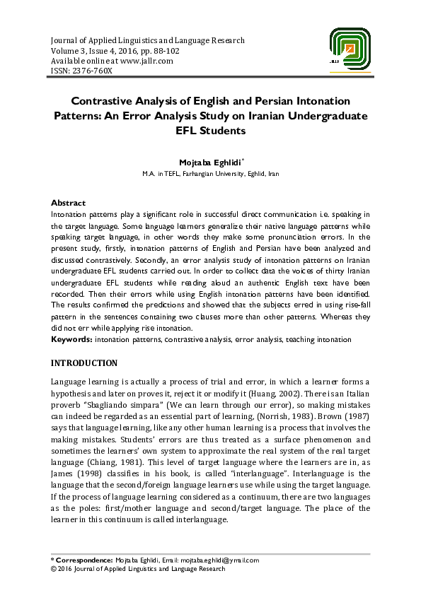 (PDF) Contrastive Analysis of English and Persian Intonation Patterns: An Error Analysis Study ...