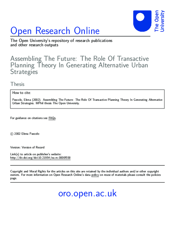 (PDF) Assembling The Future: The Role Of Transactive Planning Theory In ...