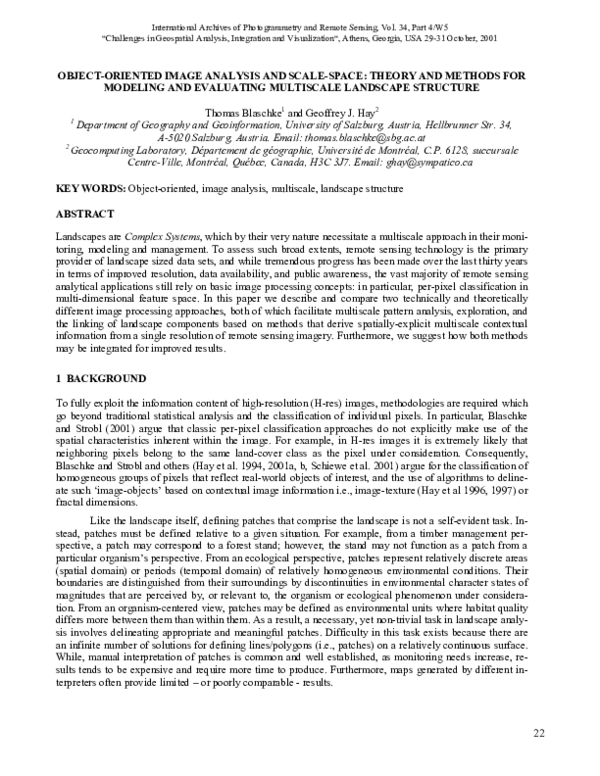 (PDF) Object-oriented image analysis and scale-space: Theory and methods for modeling and ...