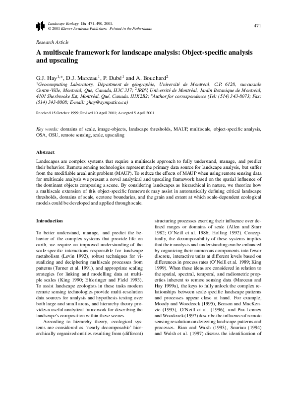 Pdf A Multiscale Framework For Landscape Analysis Object Specific