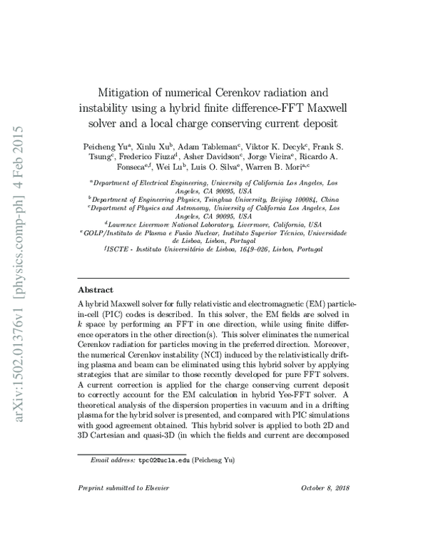 (PDF) Mitigation of numerical Cerenkov radiation and instability using a hybrid finite ...