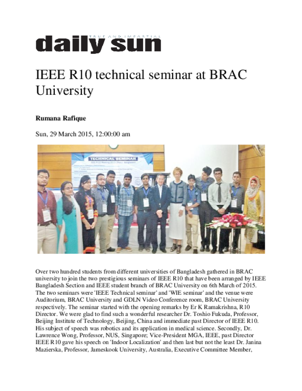 (PDF) IEEE R10 technical seminar at BRAC University
