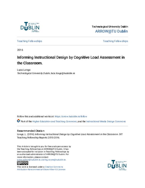 (PDF) Informing Instructional Design by Cognitive Load Assessment in the Classroom
