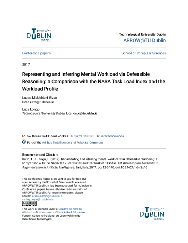 Pdf Representing And Inferring Mental Workload Via Defeasible Reasoning A Comparison With The