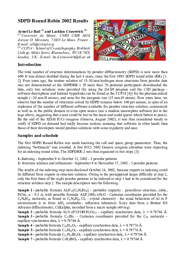 (PDF) Sdpd Round Robin 2002 Results