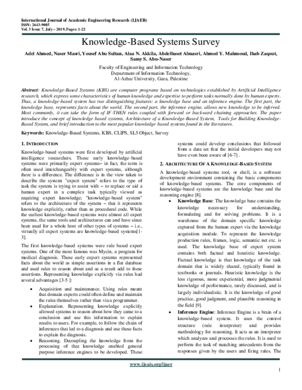 (PDF) Knowledge-Based Systems Survey