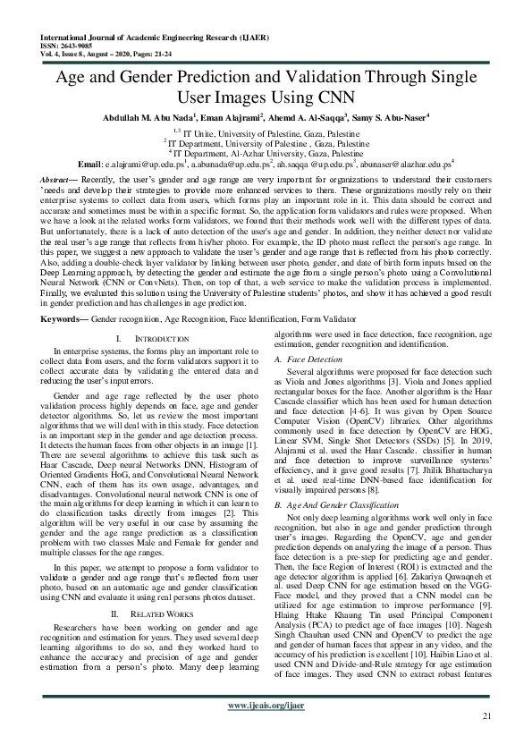(PDF) Age and Gender Prediction and Validation Through Single User ... (PDF) Age and Gender Prediction and Validation Through Single User ...