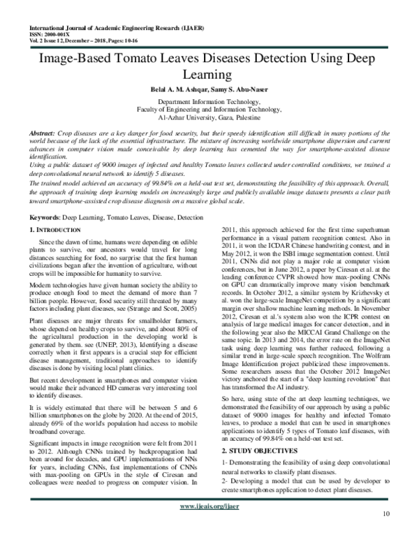 Pdf Image Based Tomato Leaves Diseases Detection Using Deep Learning