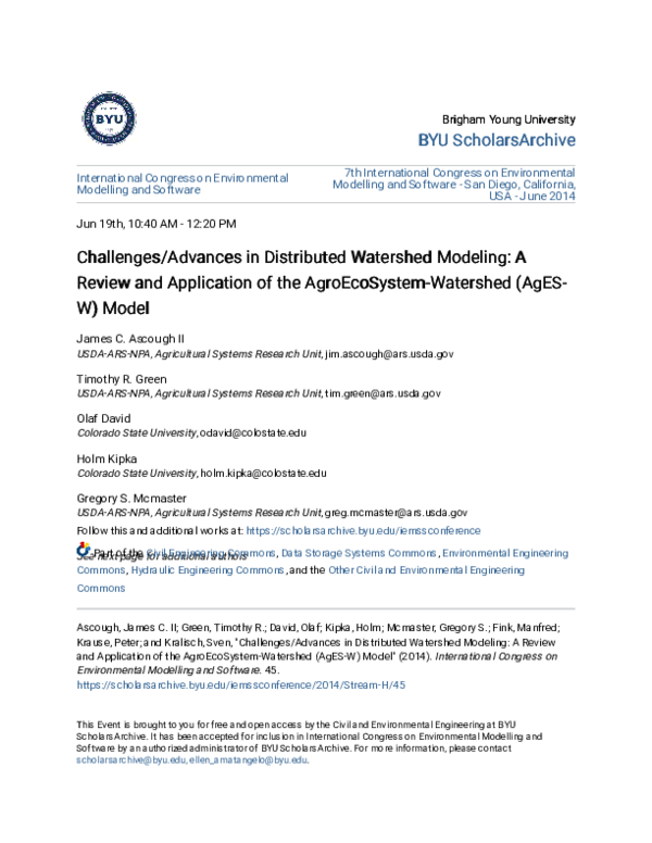 (PDF) Challenges/Advances in Distributed Watershed Modeling: A Review and Application of the ...