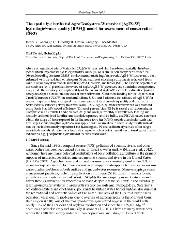 (PDF) The spatially-distributed AgroEcoSystem-Watershed (AgES-W ...