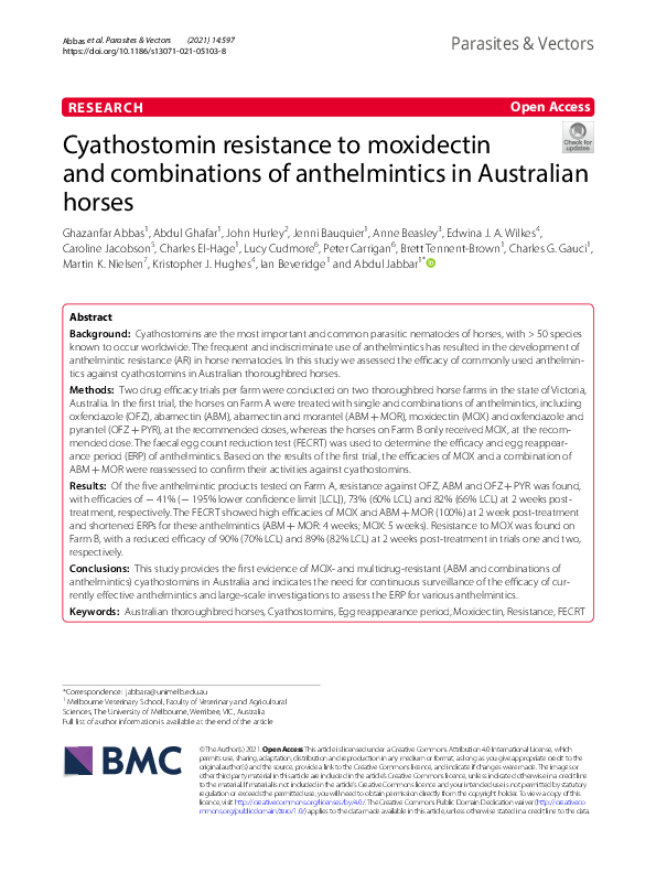 (PDF) Cyathostomin resistance to moxidectin and combinations of ...