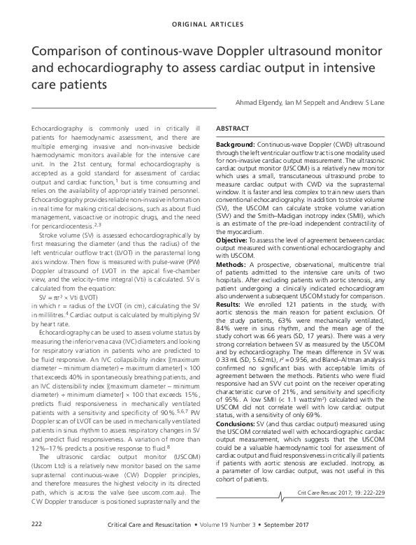 (PDF) Comparison of continous-wave Doppler ultrasound monitor and ...