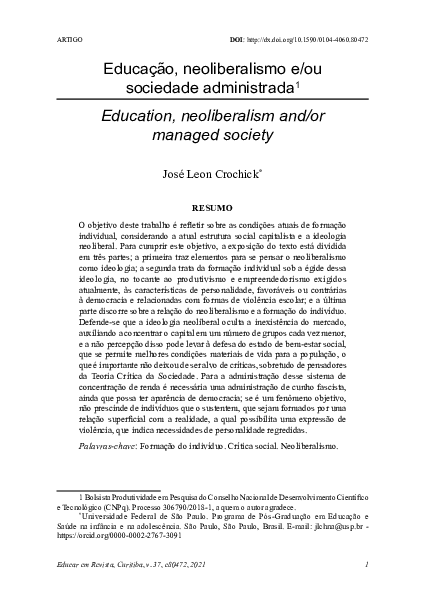 (PDF) Educação, neoliberalismo e/ou sociedade administrada