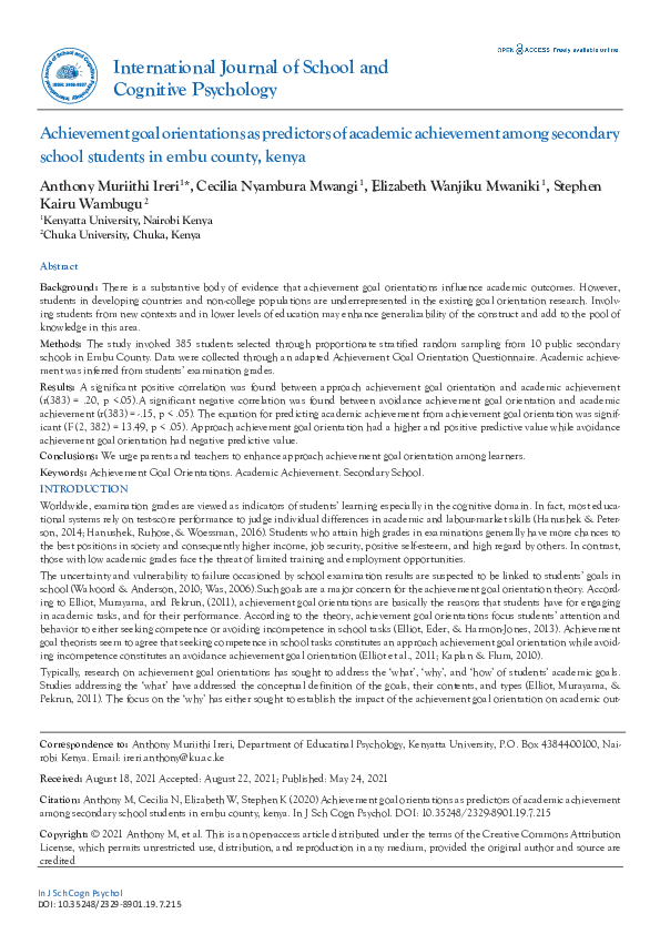 (PDF) Achievement goal orientations as predictors of academic ...