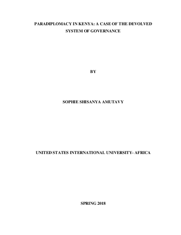 (PDF) Paradiplomacy in Kenya: A Case of the Devolved System of Governance