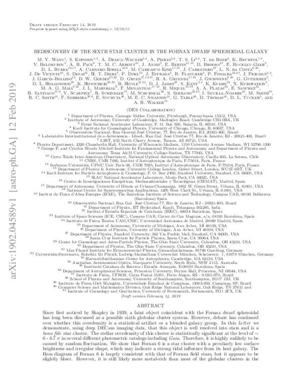 (PDF) Rediscovery of the Sixth Star Cluster in the Fornax Dwarf ...