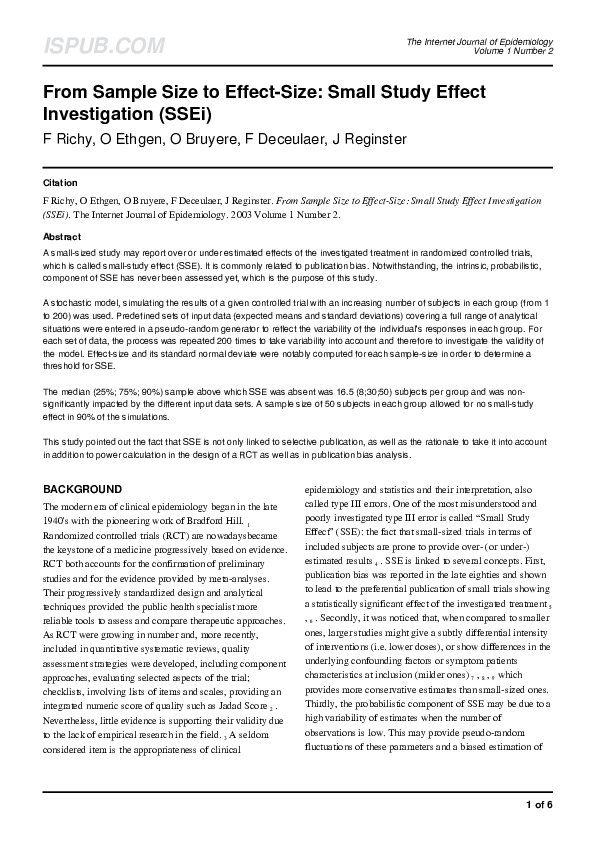 (PDF) From Sample Size to Effect-Size: Small Study Effect Investigation ...