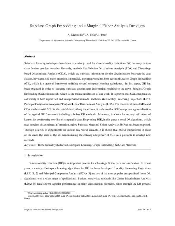 (PDF) Subclass Graph Embedding and a Marginal Fisher Analysis paradigm