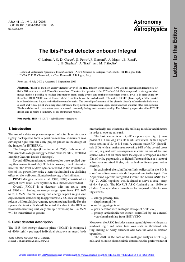 (PDF) The Ibis-Picsit detector onboard Integral