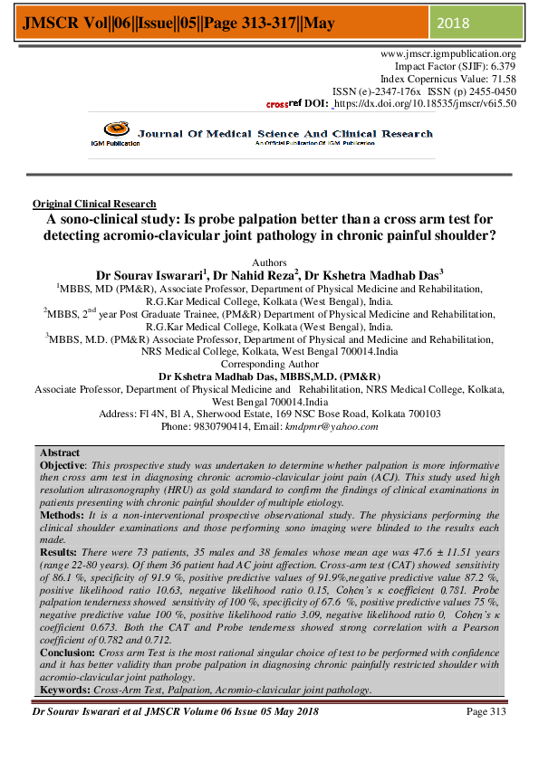 (PDF) A sono-clinical study: Is probe palpation better than a cross arm ...