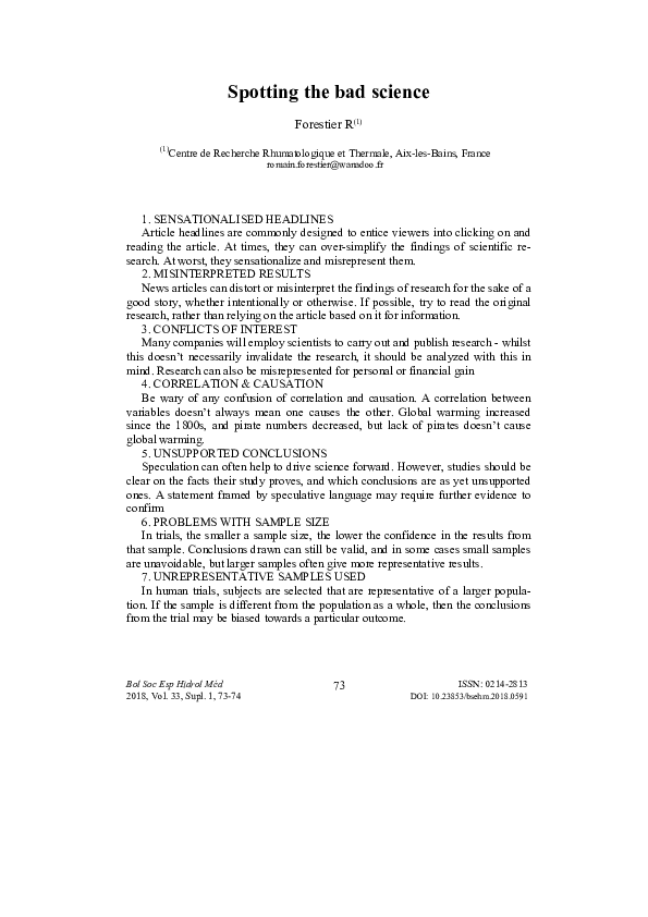 (PDF) Spotting the bad science