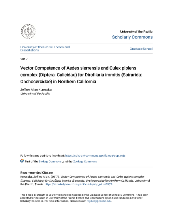 (PDF) Vector Competence of Aedes sierrensis and Culex pipiens complex (Diptera: Culicidae) for ...