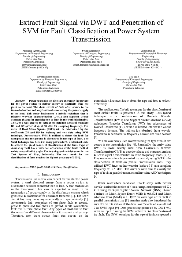 (PDF) Extract Fault Signal via DWT and Penetration of SVM for Fault Classification at Power ...