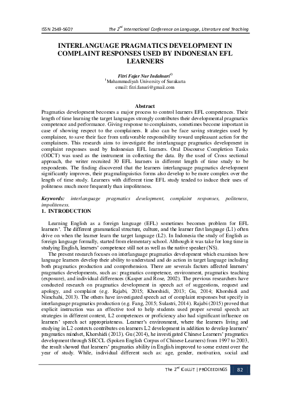 (PDF) Interlanguage Pragmatics Development In Complaint Responsed Used ...