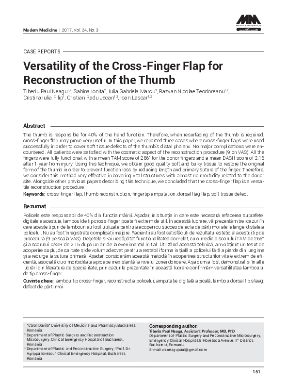 (PDF) Cross-Finger Flap for Thumb Reconstruction