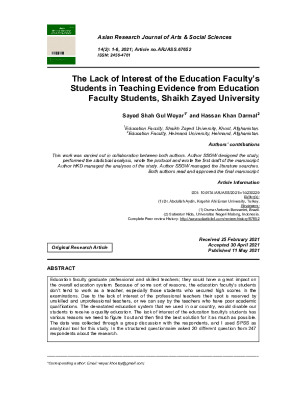 (PDF) The Lack of Interest of the Education Faculty’s Students in ...