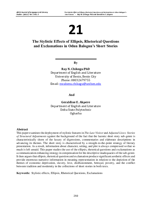 (PDF) The Stylistic Effects of Ellipsis, Rhetorical Questions and ...