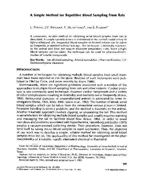 (PDF) A simple method for repetitive blood sampling from rats