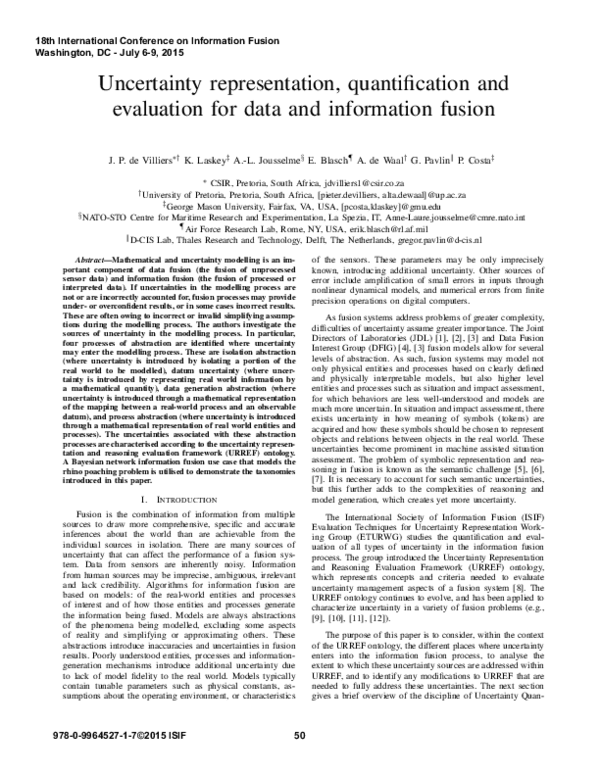 (PDF) Uncertainty representation, quantification and evaluation for data and information fusion ...