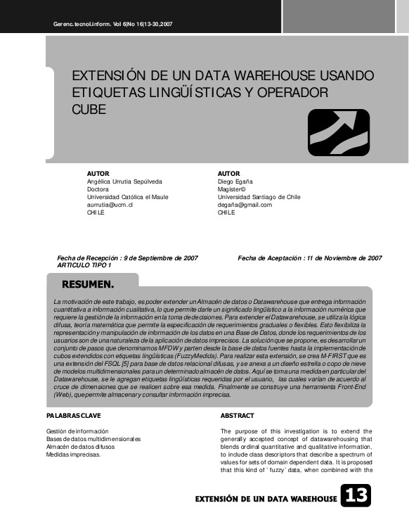 (PDF) Extensión de un Data Warehouse usando etiquetas lingüísticas y operador CUBE