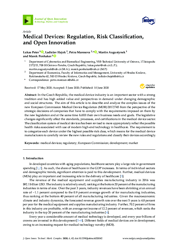 (PDF) Medical Devices: Regulation, Risk Classification, and Open Innovation
