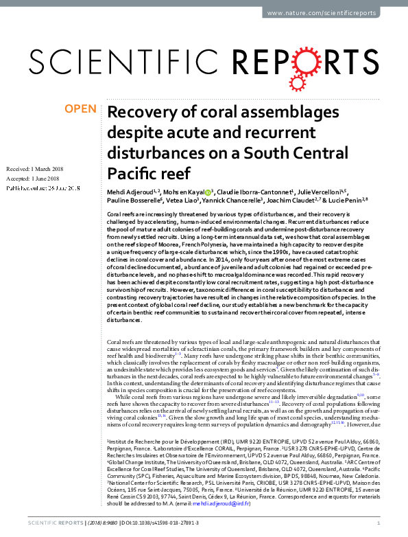(PDF) Recovery of coral assemblages despite acute and recurrent ...