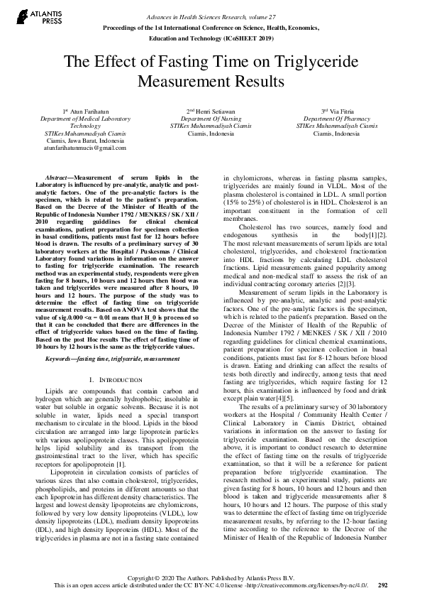 (PDF) The Effect of Fasting Time on Triglyceride Measurement Results