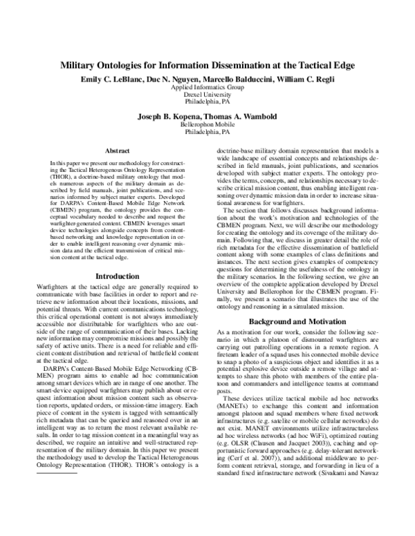 (PDF) Military Ontologies for Information Dissemination at the Tactical ...