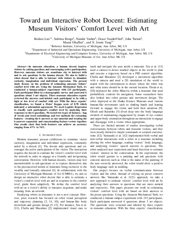 (PDF) Toward an Interactive Robot Docent: Estimating Museum Visitors ...