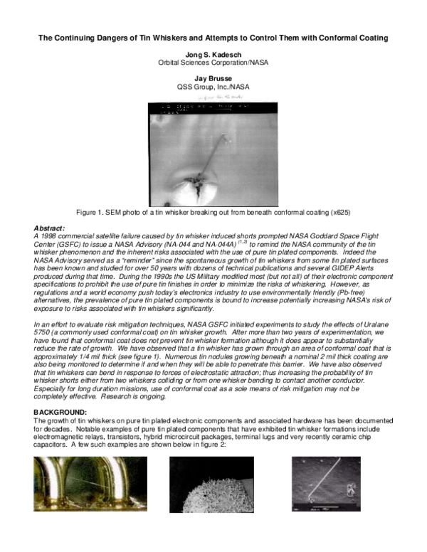 (PDF) The Continuing Dangers of Tin Whiskers and Attempts to Control ...