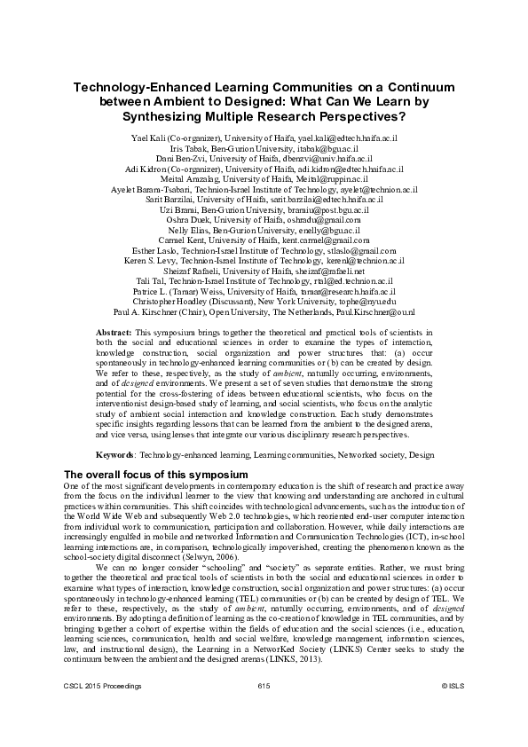 (PDF) Technology-Enhanced Learning Communities on a Continuum between Ambient to Designed: What ...