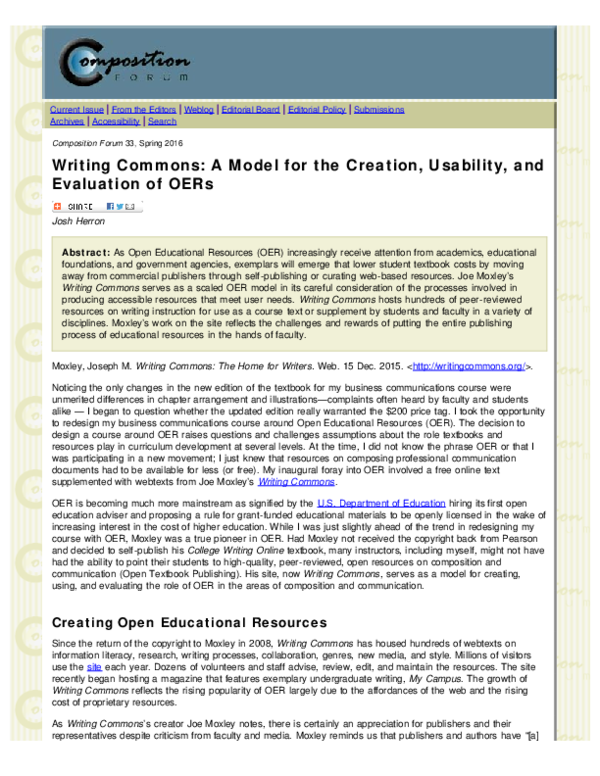 (PDF) Writing Commons: A Model for the Creation, Usability, and ...