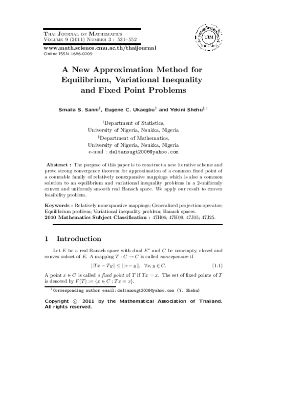 (PDF) A New Approximation Method for Equilibrium, Variational Inequality and Fixed Point Problems
