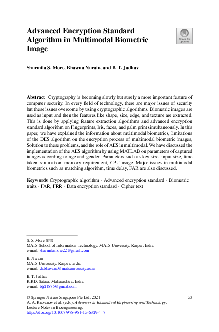 (PDF) Advanced Encryption Standard Algorithm in Multimodal Biometric Image